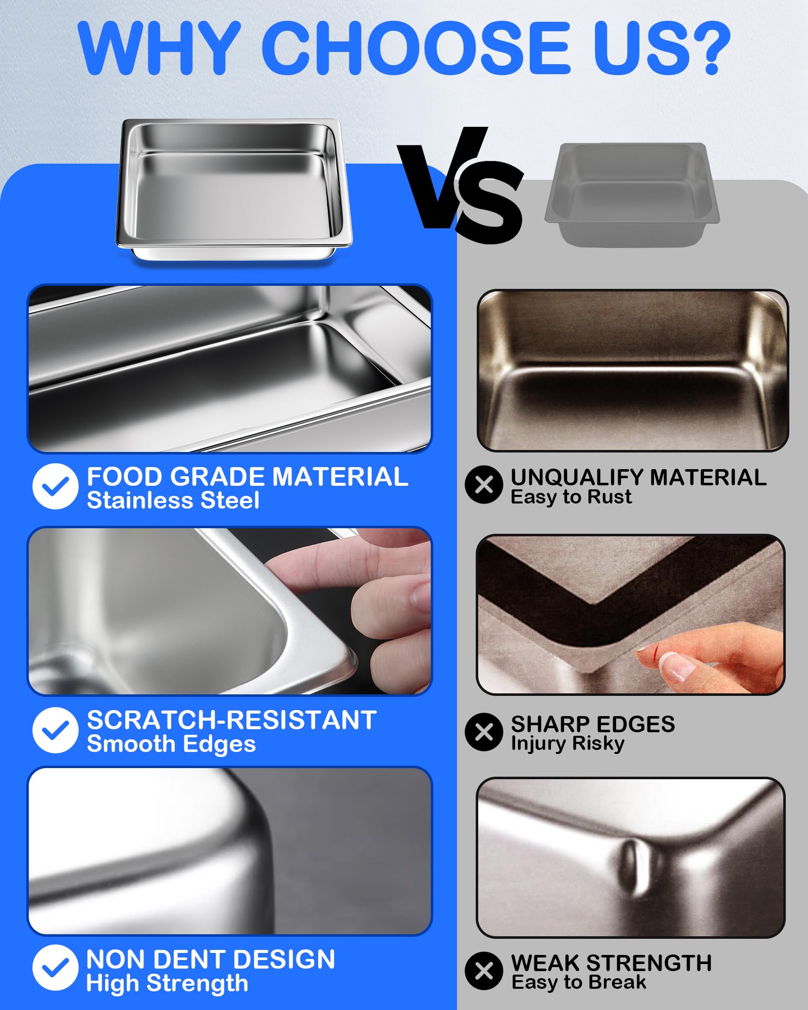 WantJoin 1/2 Half Size Steam Table Pans,6-Pack 4 Inch Deep Restaurant Steam Table Pans Commercial Food Warmers, Hotel Pan Made of Stainless Steel