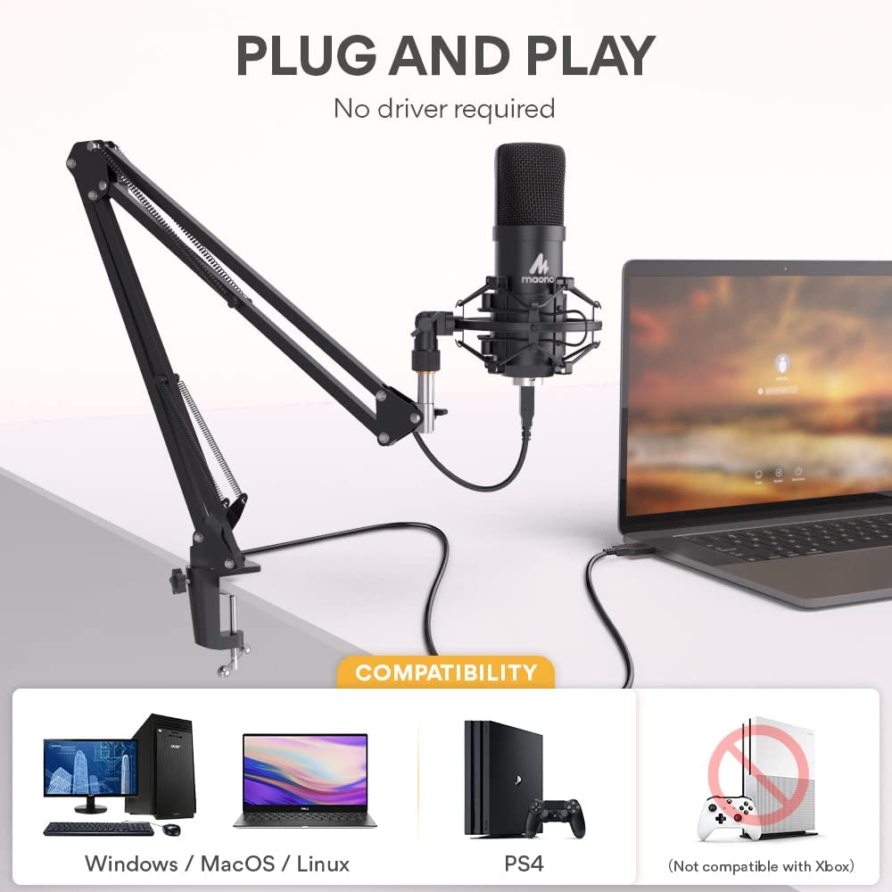 MAONO Podcast Equipment Bundle, AU-PM471TS and AU-A04 PC Computer Mic Kit with AU-MH601 Over-Ear Headphones for Recording, Podcasting, Streaming, YouTube, Twitch, Skype