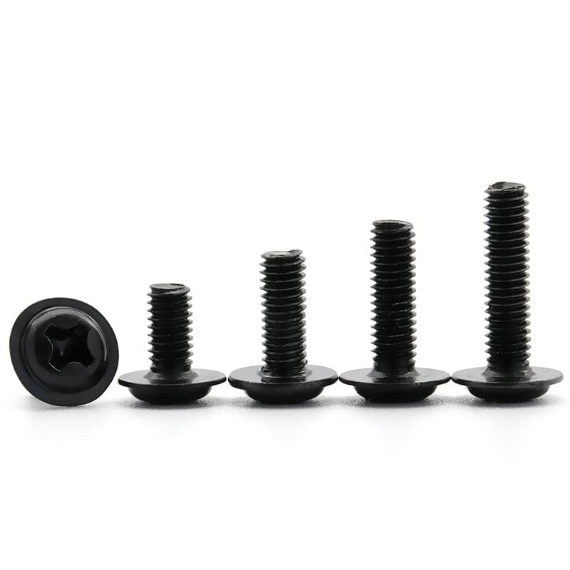 NTTHAM 50PCS PWM Black M3 Pan Padded Screws Referral Computer Case Chassis Fixed Motherboard Screws with Pad DIN967 (Size: M3, Length: 6mm)