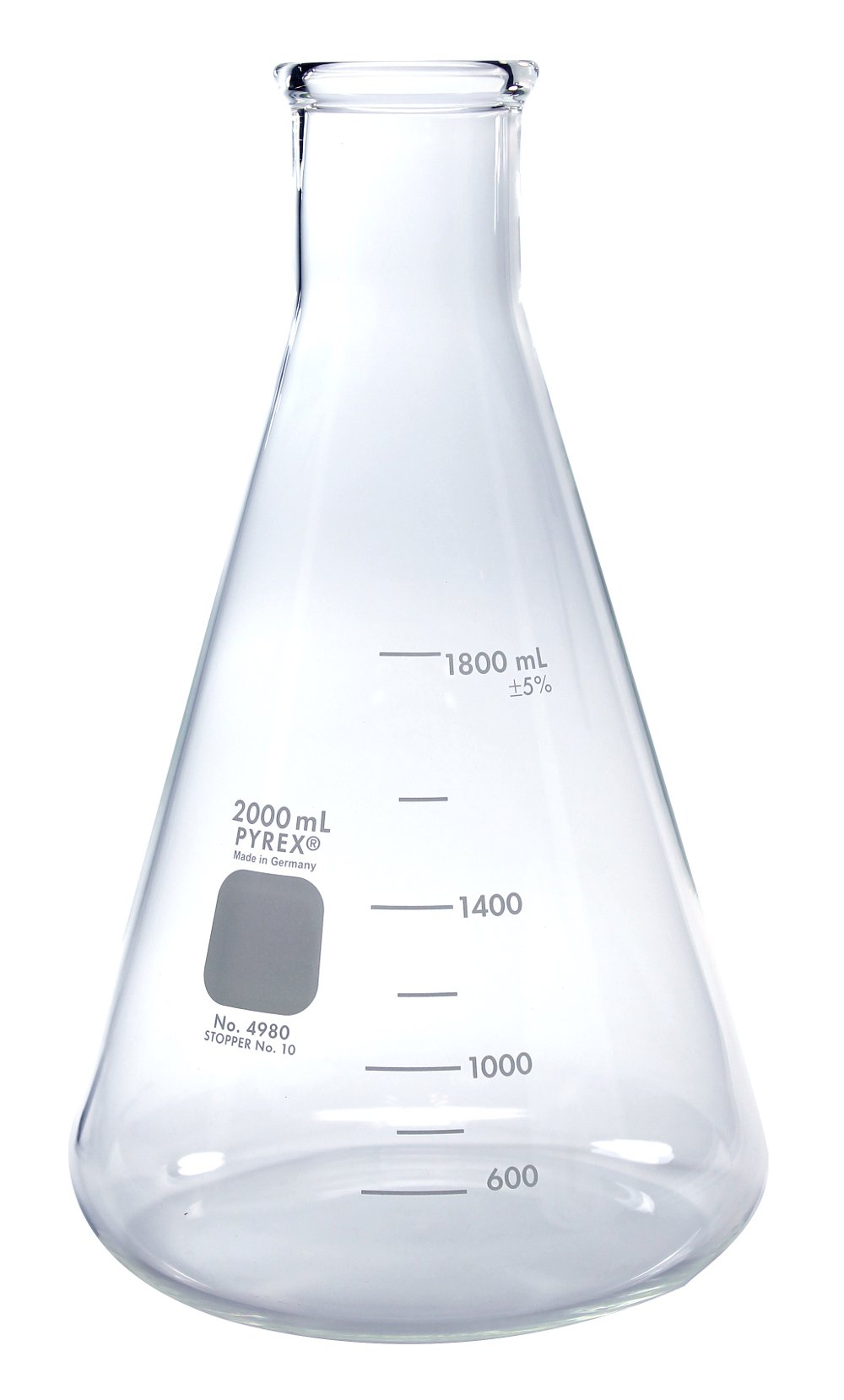 PYREX 2L Narrow Mouth Erlenmeyer Flasks with Heavy Duty Rim, 1/pk