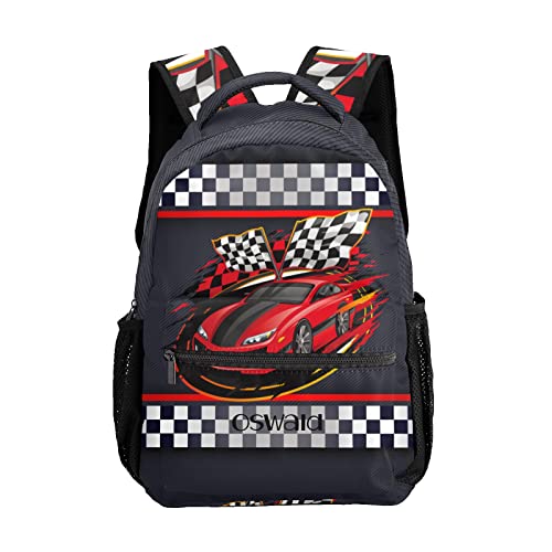 Urcustom Custom Kid Backpack, Race Car Personalized School Bookbag with Your Own Name, Customization Casual Bookbags for Student Girls Boys