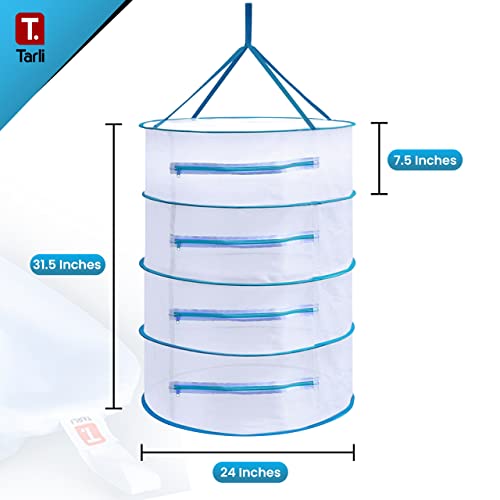 Tarli 4 Layer Herb Drying Rack Comes with Fabric Cover - 8 inch Bigger Shelves and Premium Breathable Mesh for Efficient Drying of Herbs, Flowers, Seeds, Fish, etc - Designed in USA