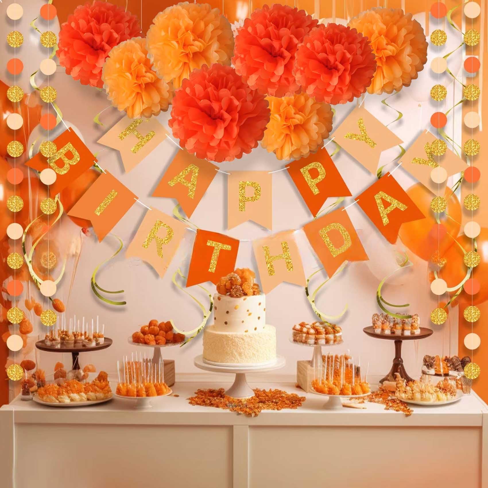 Orange Tissue Paper Pom Poms 12Pcs- Hanging Paper Flowers for Wedding Birthday Graduations Christmas and Special Occasions(8 &10 & 12 inch) 