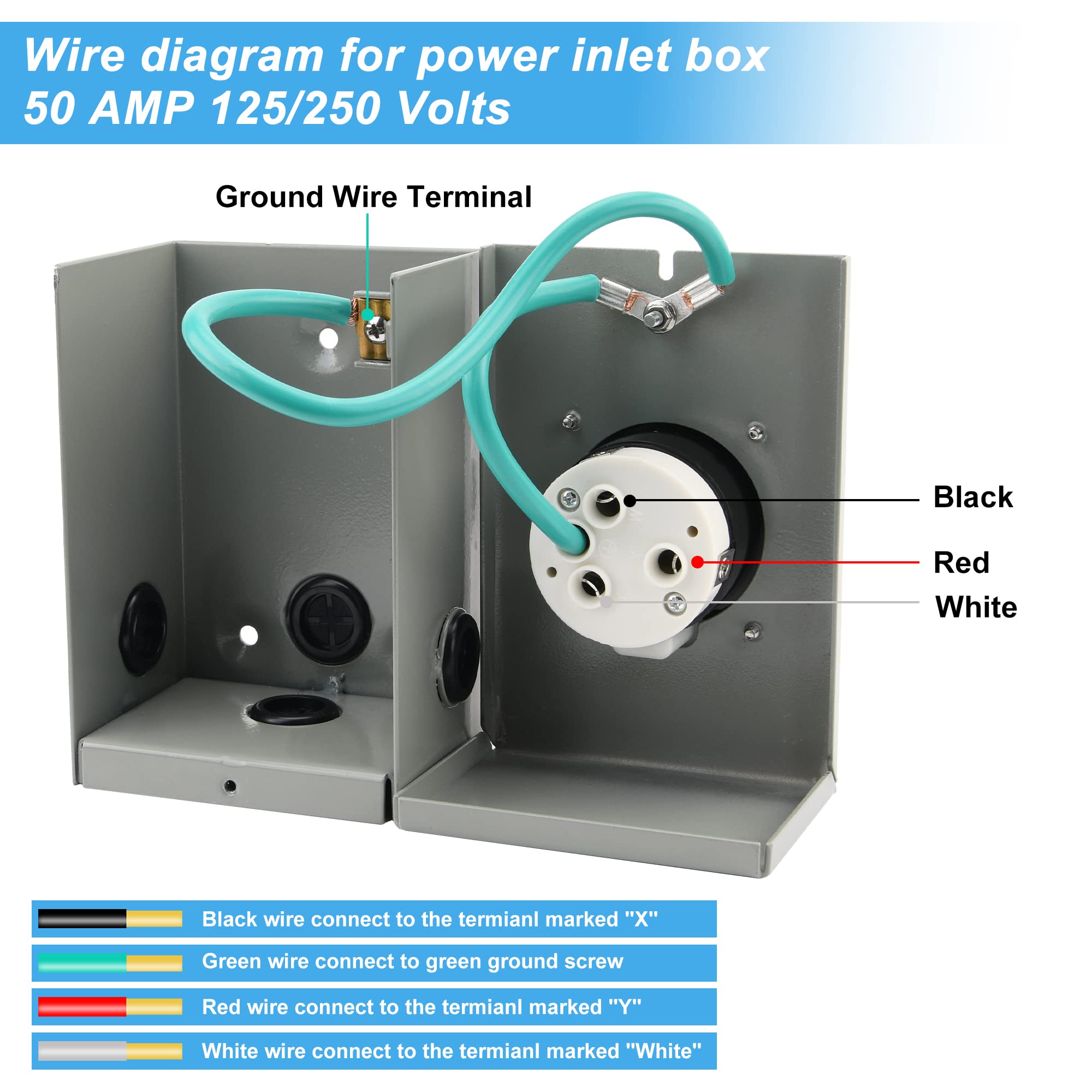 Luckyweld 50Amp Generator Power Inlet Box,125/250V, 12500W,NEMA SS 2-50P Generator Inlet Box,Waterproof, Outdoor Use