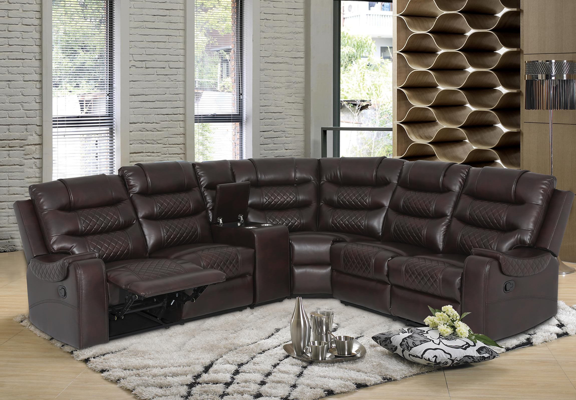 Recliner Sectional Sofa Couches for Living Room Home Theater with Cup Holders Console Table Storage