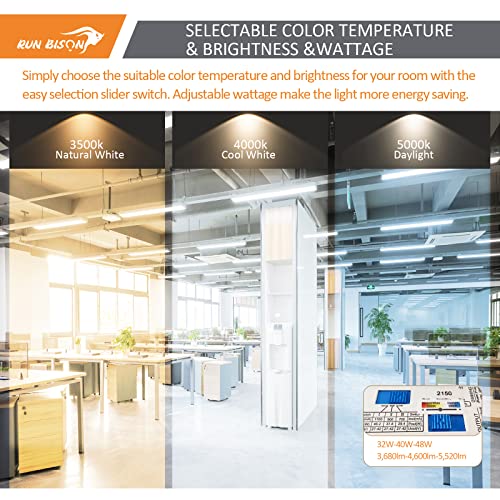 Run Bison 4FT LED Wraparound Light Fixture, 3 Color Selectable 3500K-5000K,Lumen Adjustable 3680/4600/5520LM,120-277V, 0-10V Dimmable Vapor Proof Parking Garage Light Fixture - 2 Pack