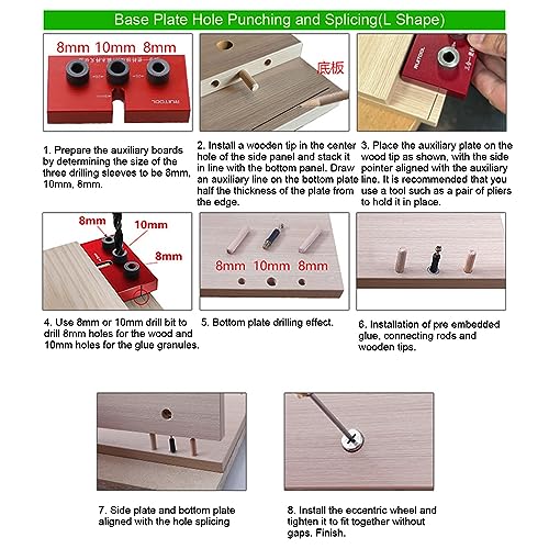 Pocket Hole Jig Kit 3 in 1 Round Dowel Woodworking Holes Locator Furniture Panel Splicing Tool, for Easy Furniture Assembly and Strong Wood Joints