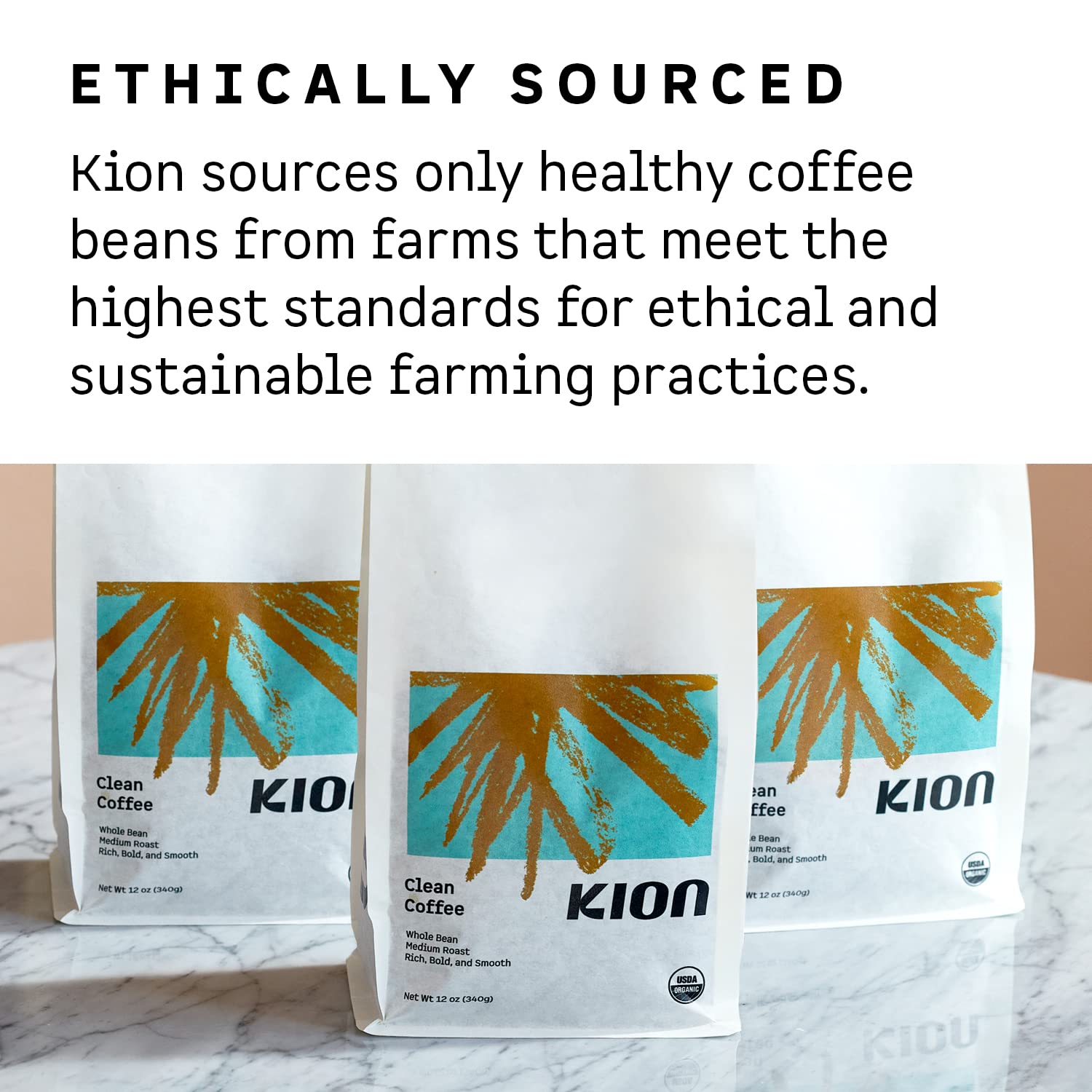 Kion Organic Ground Coffee, Tested for Toxins, Ethically Sourced, Rich, Bold, and Smooth, Medium Roast 12 Oz (1 Pack)