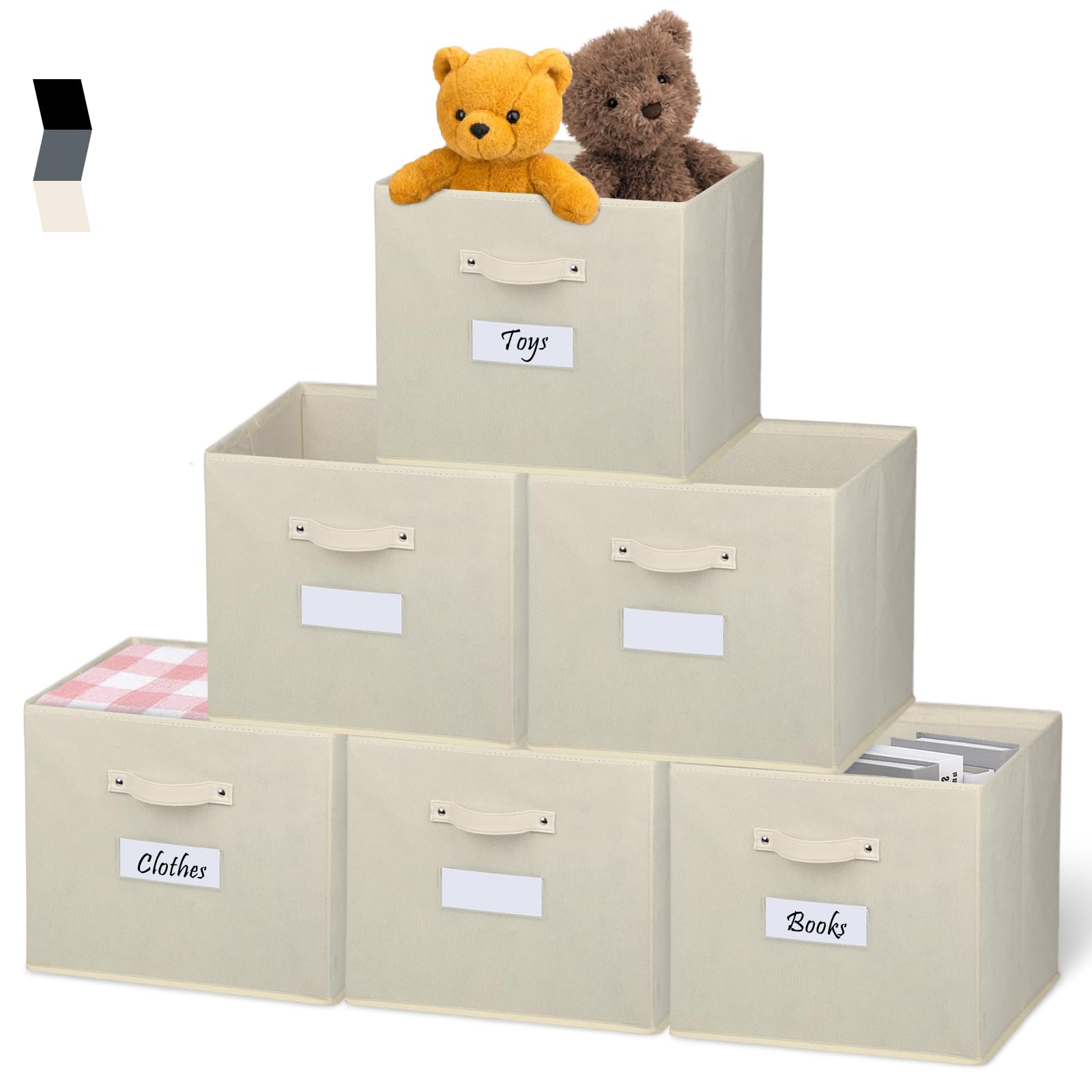 SimpliBins 15x13x13 Fabric Storage Bins, 4 Pack Foldable Cube Storage Organizer with PU Handles, Collapsible Storage Bins Storage Baskets for Home Shelves Closet Storage (Black)