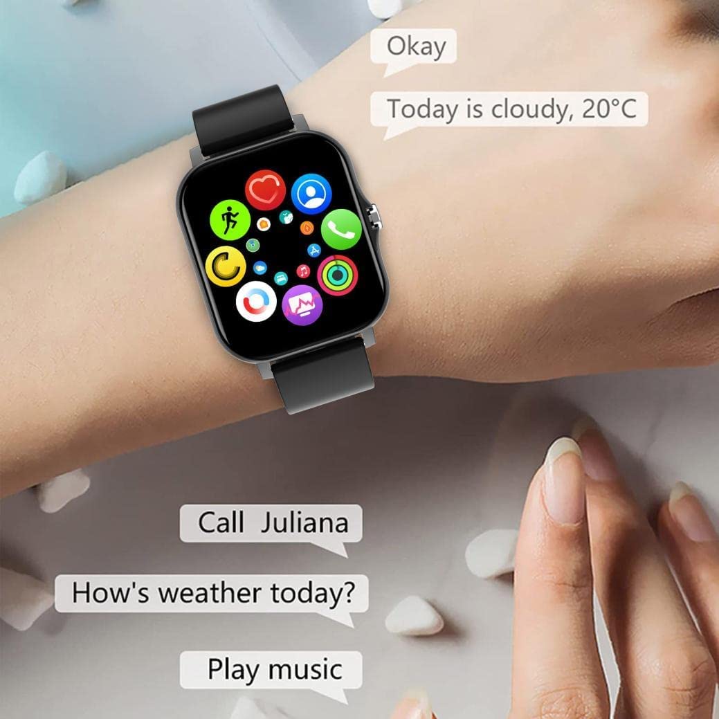 Multifunctional Bluetooth Calling Casual Smartwatch 1.7" IPS Full Touch Screen Metal Casing Custom Interface Heart Rate Blood Pressure and Sleep Detection Available for IOS&Android System (Black)