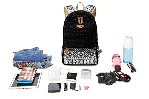 Sugaroom Backpack for Girls, School Backpack Canvas Dot Backpack Bookbags Teen Girls Backpacks Set