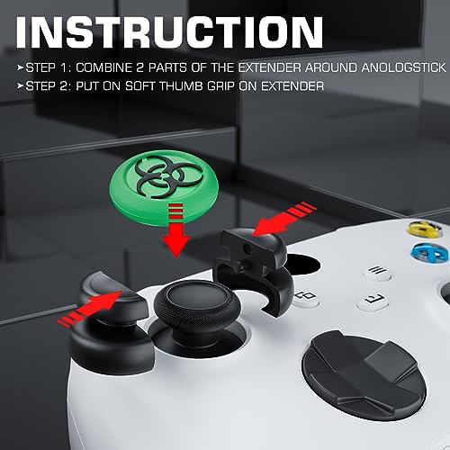 PlayRealm NO Falling Off Thumbstick Extender & Silicone Grip Cover 2 Sets for Xbox Series X/S & Xbox One S/X Controller(BH Green)