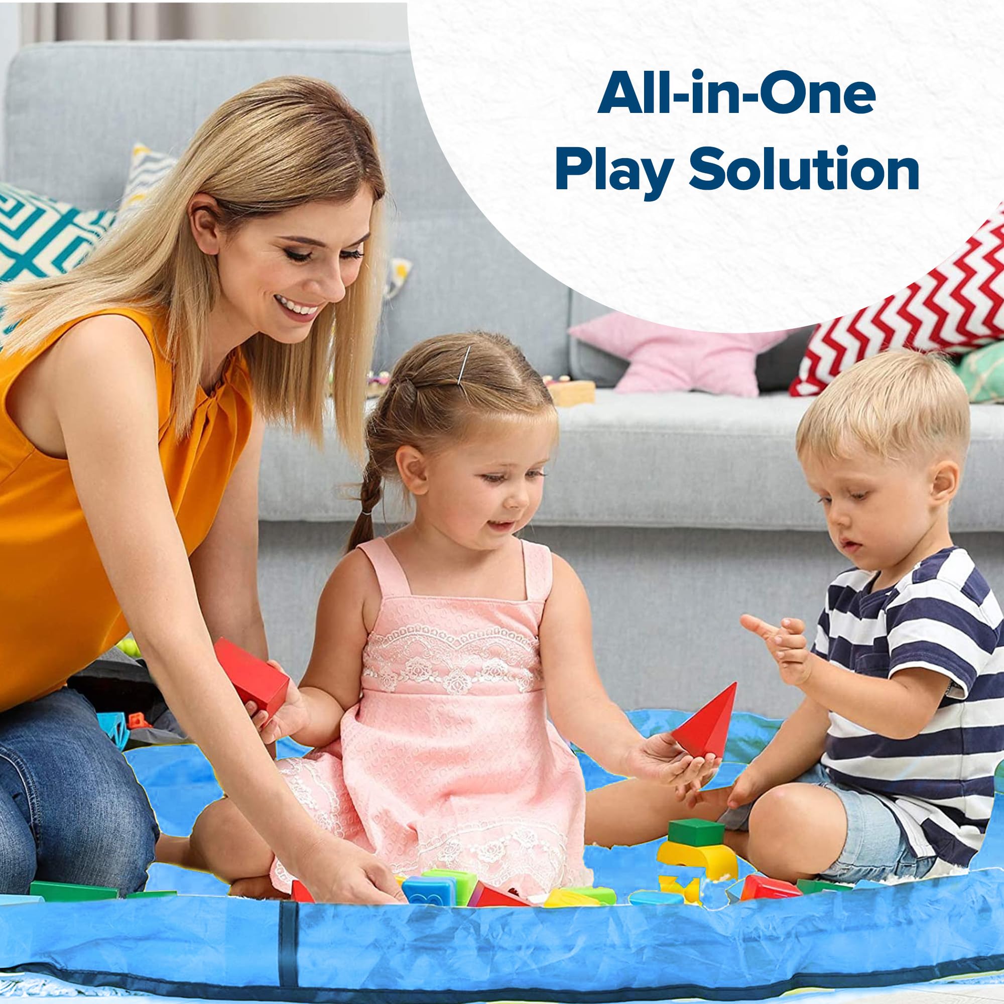 Slinky Kitty Toy Storage Organizer & Playmat - Large 2-in-1 Toy Bin and Play Mat with Metal Wire Support, Zip Closure, Side Handles - Modern Storage Solutions for Kid's Playroom & Nursery β 15x19"