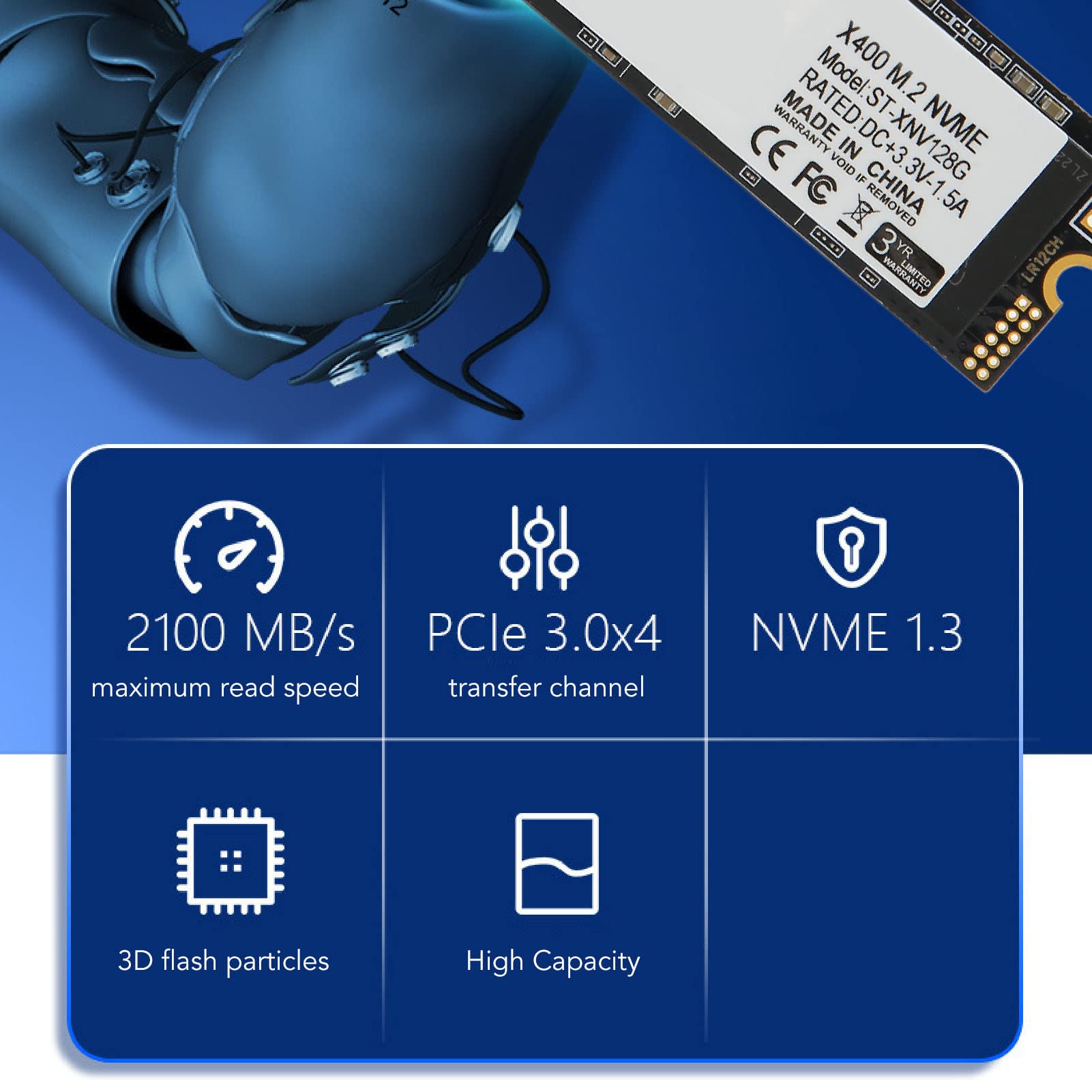 Naroote PCIE 3.0 NVME M.2 SSD, Robust Operation PCIE Gen3 X4 2100MBs M.2 NVME SSD 3D TLC NAND for Desktop Computers (512GB)