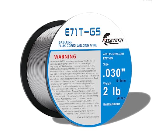 NICETECH, Gasless Flux Cored Welding Wire, Carbon Steel, E71TGS. 030-Diameter, 2 Pounds Spool, Silver, Package of 1