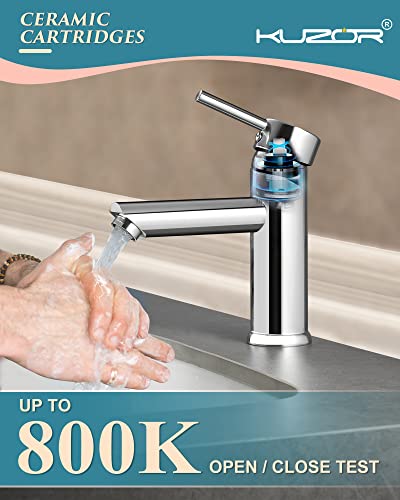 KUZOR Bathroom Faucets 1 or 3 Hole Single Handle Bathroom Sink Faucet Solid Brass Chrome Bathroom Faucet with Optional Deck Plate 4 Inch Centerset Pop Up Drain and Water Supply Hoses Included