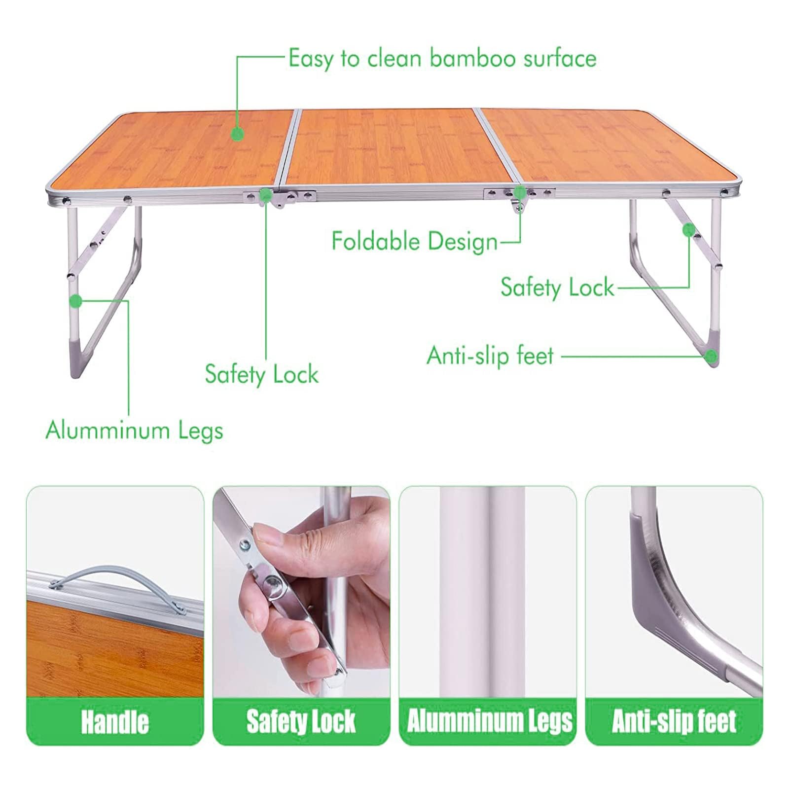LJMBOEN Folding Camping Table,48"x24" 4FT Adjustable Height Aluminum Portable Picnic Table,3 Fold Lightweight Outdoor Table with Mesh Bag & Carrying Bag for Indoor Travel Beach and Party