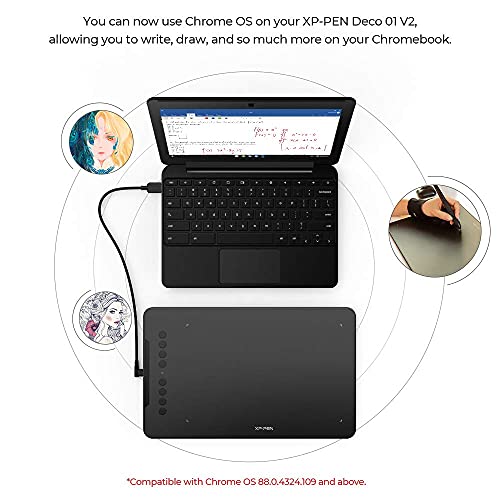 XPPen Deco 01 V2 Drawing Tablet 10x6.25 Inch Graphics Tablet Digital Drawing Tablet for Chromebook with Battery-Free Stylus and 8 Shortcut Keys (8192 Levels Pressure)