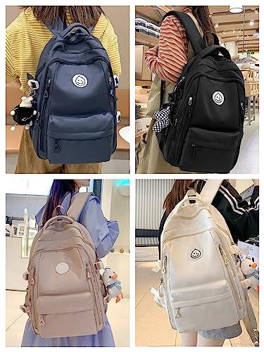 Romlvy Kawaii Backpack with Cute Accessories Classic Multi Pockets Large Capacity Daypack Practical Aesthetic Backpack (Black)