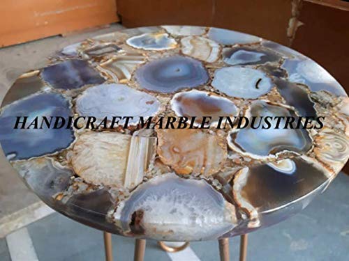 Natural Agate Table, Agate Table With Metal Stand, Round Agate Stone Table, Centerpiece, Agate Side Table 12" Inch