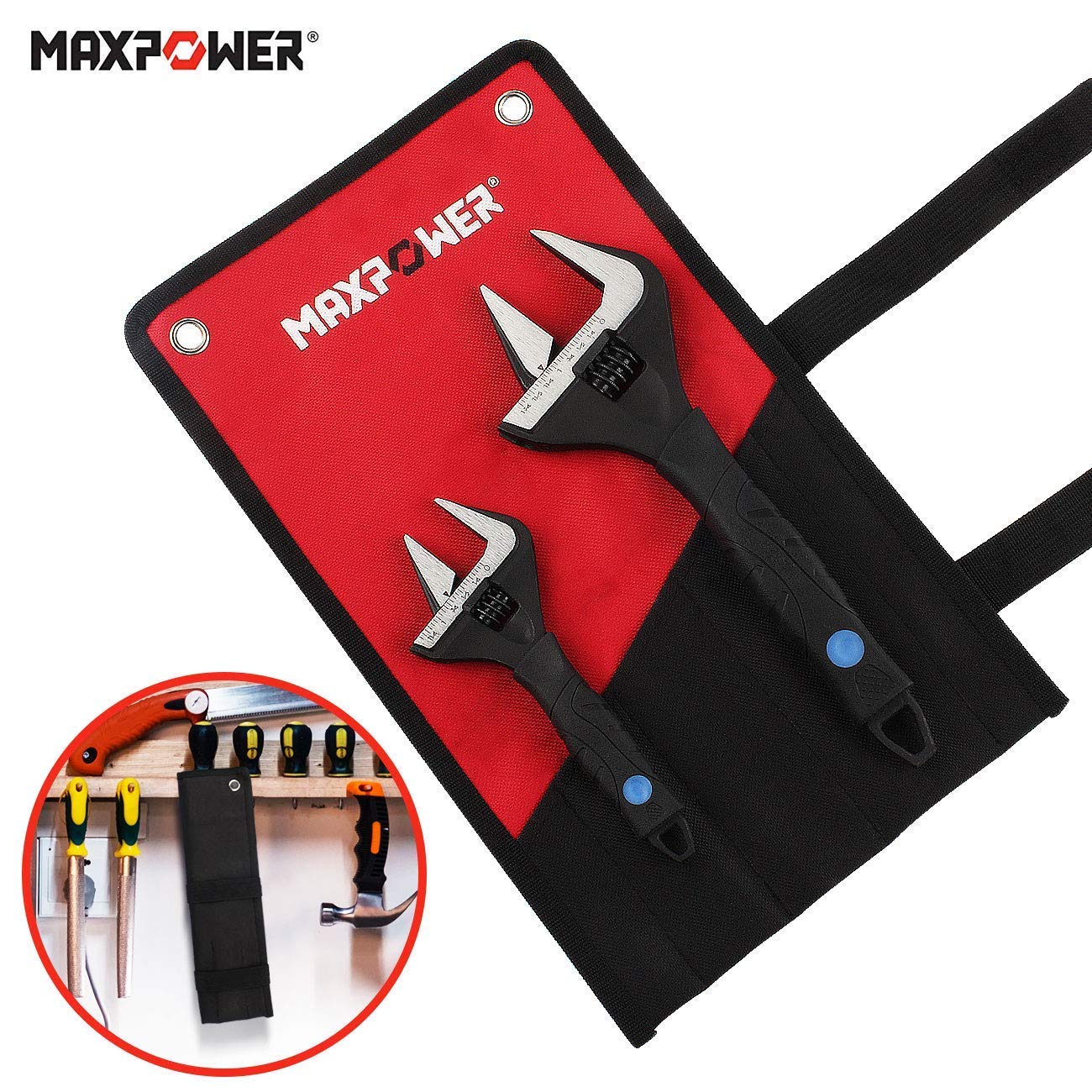 MAXPOWER Stubby Adjustable Wrench Deep Jaw Wide Opening, 6-Inch and 10-Inch Plumbing Wrench Set with Kitbag
