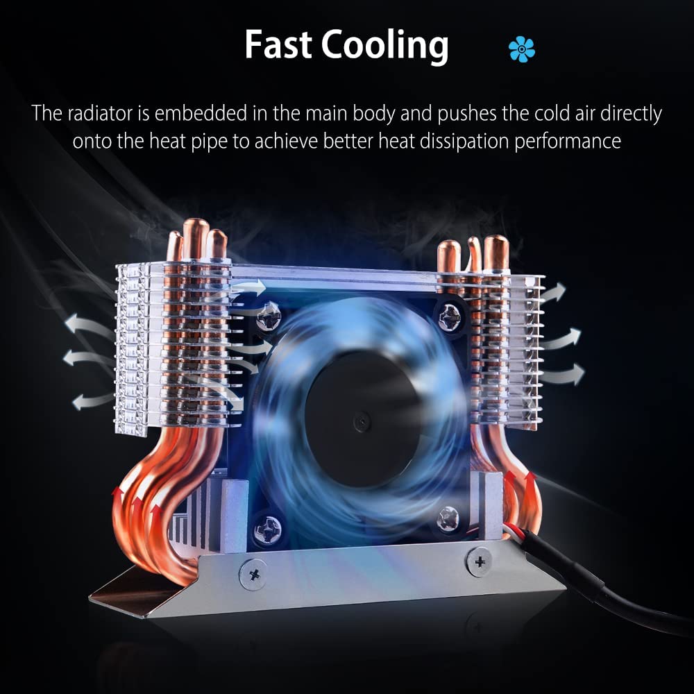 NewHail 12V M.2 2280 SSD Heatsink with 40mm PWM Cooling Fan, Copper Heat Pipes and Thermal Pad, SSD Cooler for M.2 2280 NVMe & SATA SSD Only