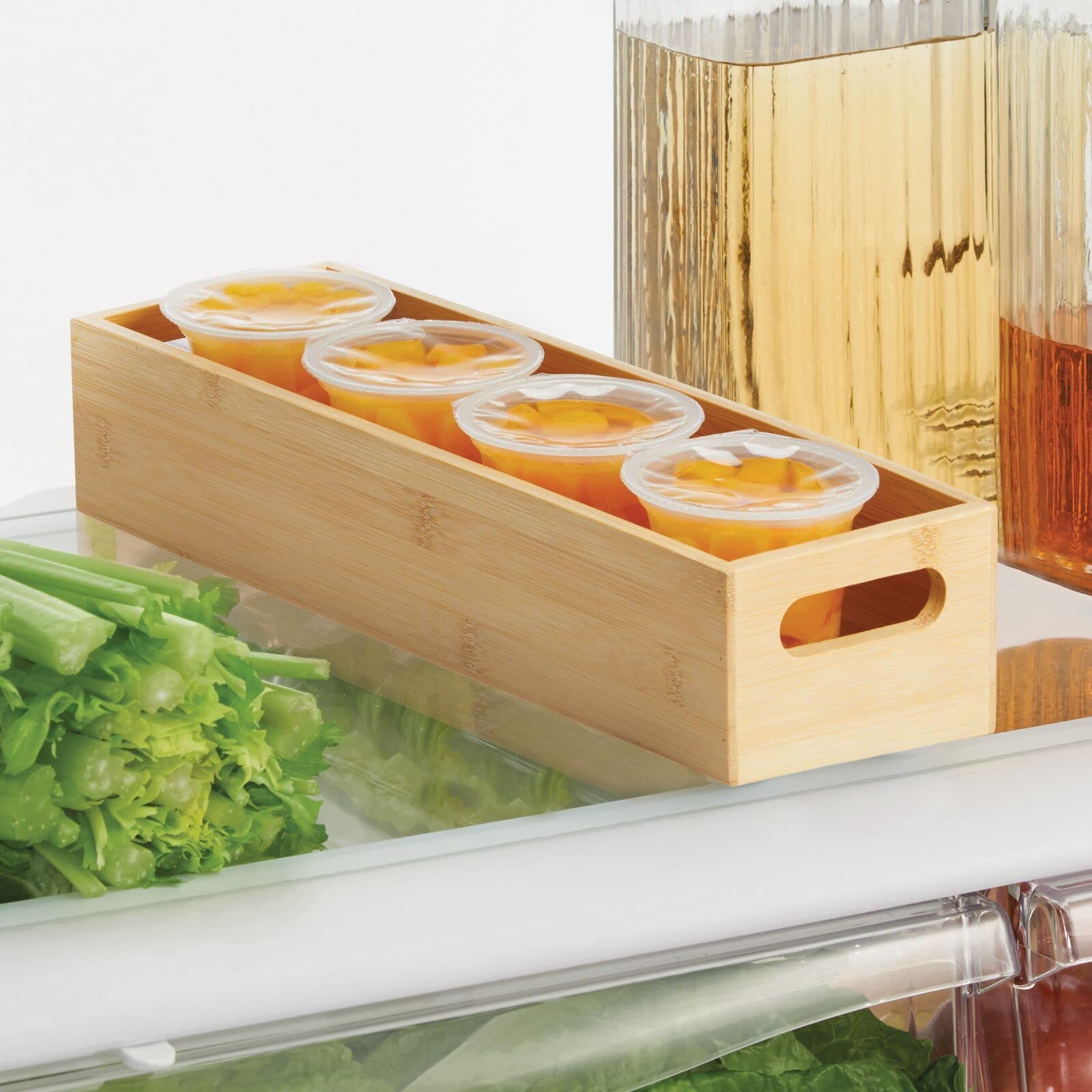 mDesign Slim Bamboo Kitchen Cabinet & Fridge Drawer Organizer Tray - Storage Bin for Cutlery, Serving Spoons, Cooking Utensils, Gadgets - 4.6" Wide, 2 Pack - Natural Wood Finish
