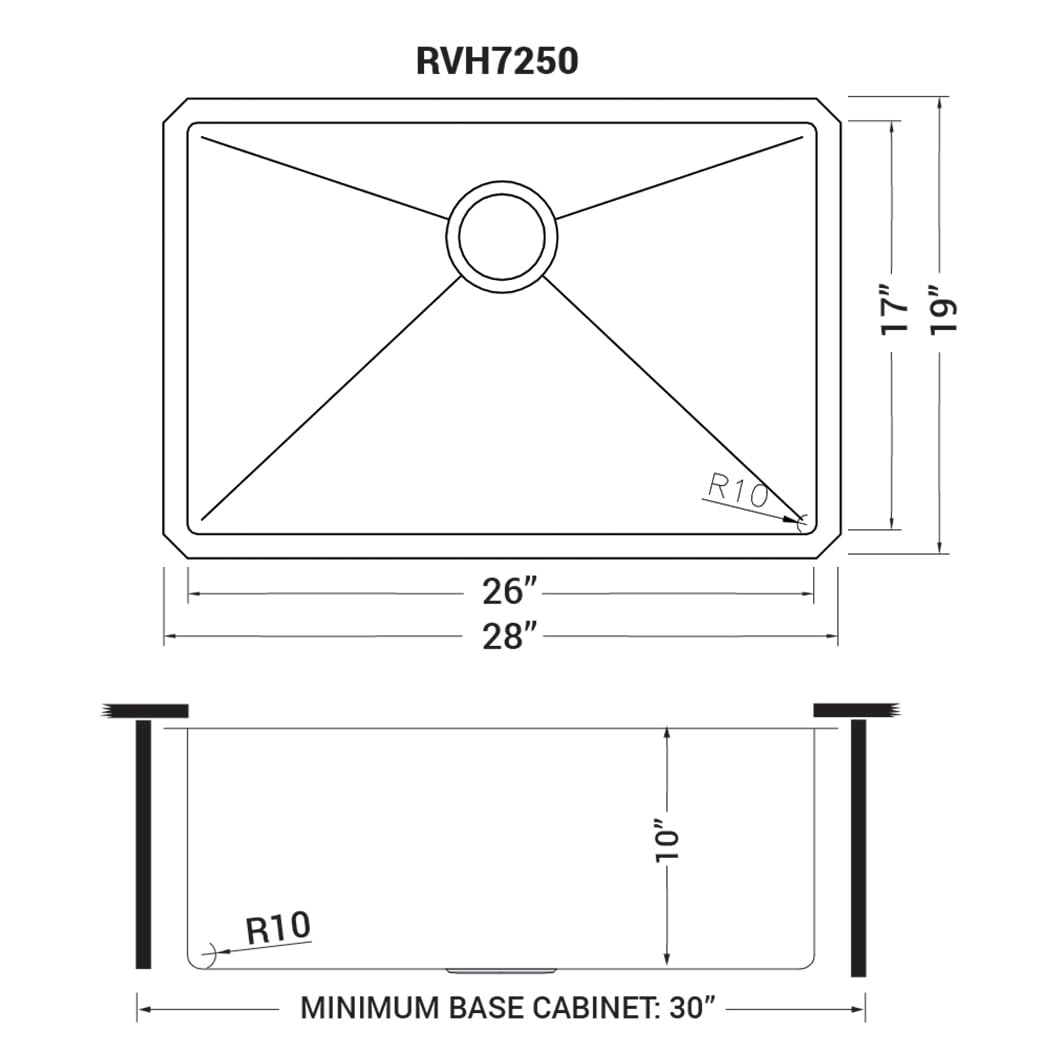 Ruvati 28-inch Undermount 16 Gauge Tight Radius Stainless Steel Kitchen Sink Single Bowl - RVH7250