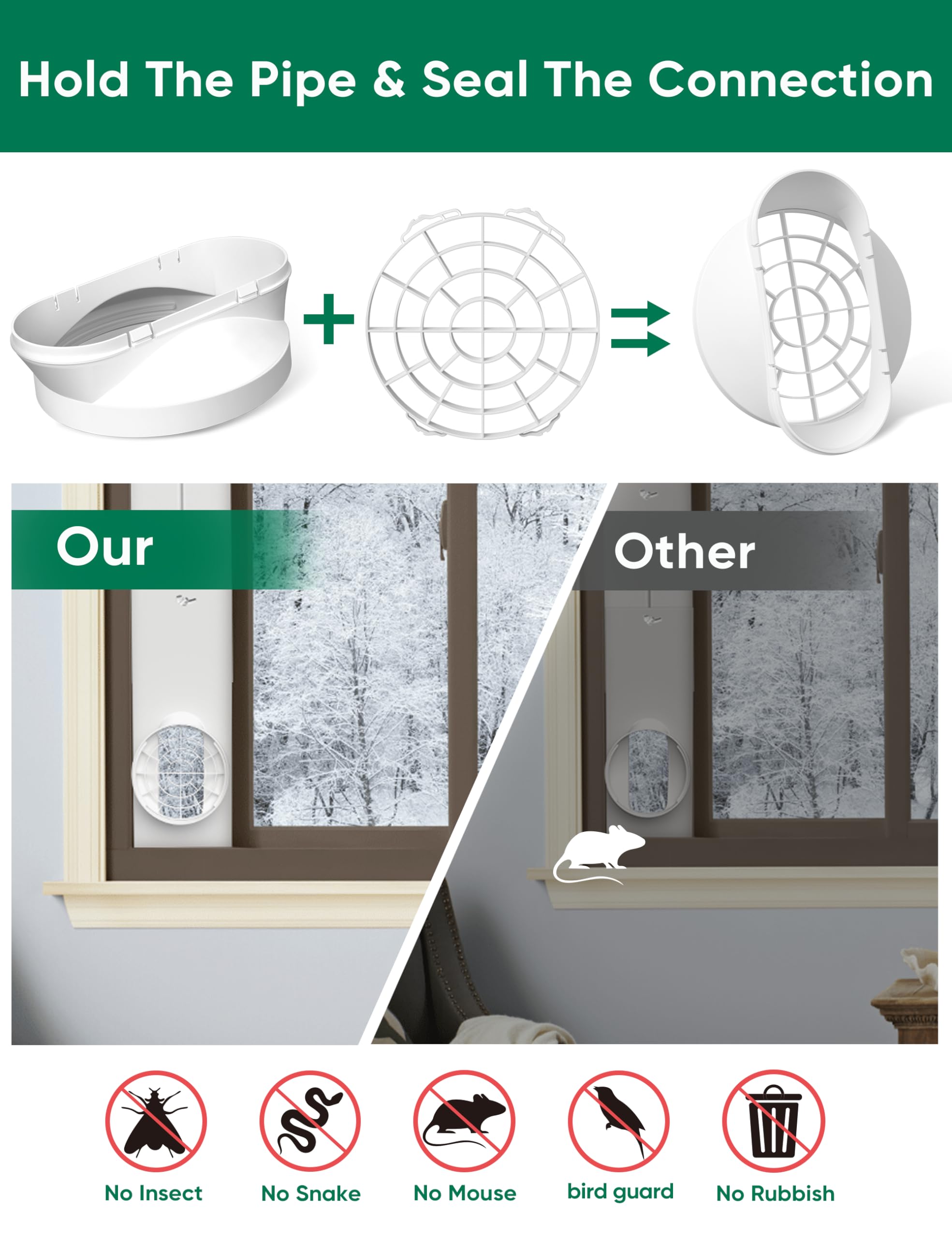 Plusluck Portable Air Conditioner Window Vent Kit, 10Pcs with 4 Slide Seal Plates & 5.9 Exhaust Hose, Adjustable Portable AC Window Kit for Ducting Universal for Sliding Horizontal & Vertical Windows