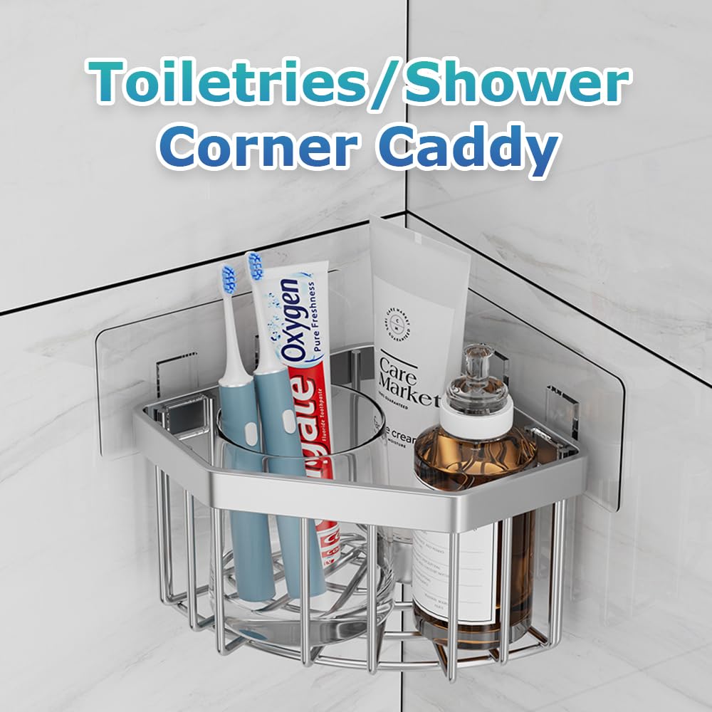 Sink Sponge Holder Corner Sink Caddy Sink Organizer for Kitchen Bathroom Save Space Triangle Soap Holder Stainless Steel Shower Caddy No Drilling Sponge Caddy with 2 Pcs Adhesive Hook
