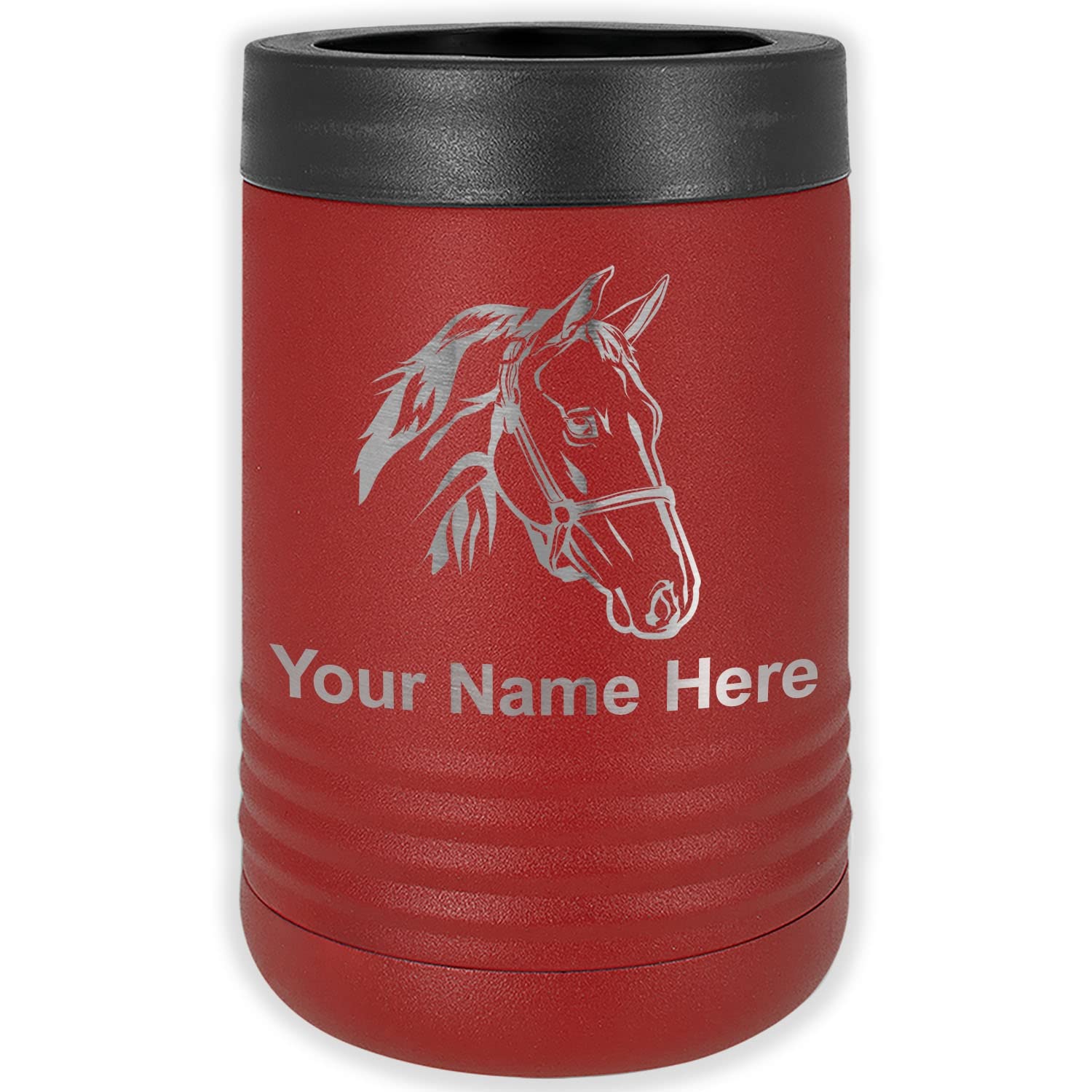 LaserGram Double Wall Insulated Beverage Can Holder, Horse Head 2, Personalized Engraving Included (Standard Can, Maroon)