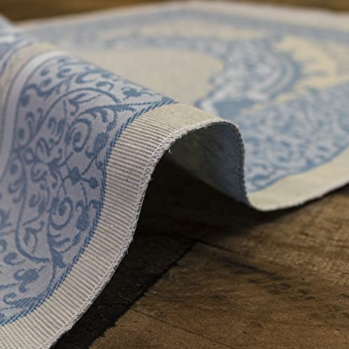 Modefa Islamic Prayer Mat Thin Woven Chenille and Taffeta Turkish Sajadah Intricate Design Metallic Ottoman Mat (White/Blue + White/Pink)