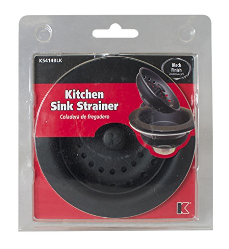Plumb Pak K5414BLK Keeney Stainless Steel Kitchen Sink Strainer with Fixed Post Basket, Fits Standard 3-1/2-Inch Openings, 3-1/2 In. to 4 In, Black
