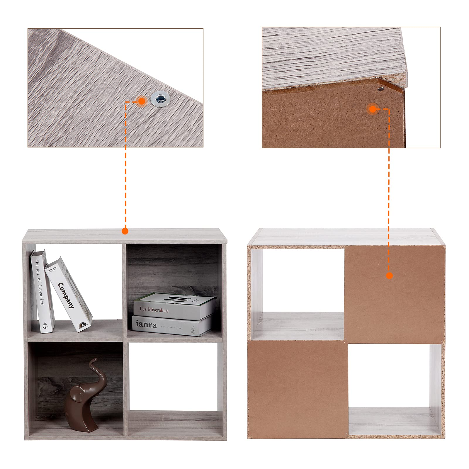 PACHIRA E-Commerce Wooden Storage Bookshelf, 4 Cube Unit Shelf, Closet Cabinet, DVD Rack File Organizer Bookcase Rack, Each Cube 11 Inch, Oak Grey