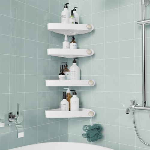 Sotfamily Corner Shower Caddy, 4 Pack Adhesive Corner Shower Shelves for inside Shower, Plastic Shower Organizer for Bathroom Storage, White
