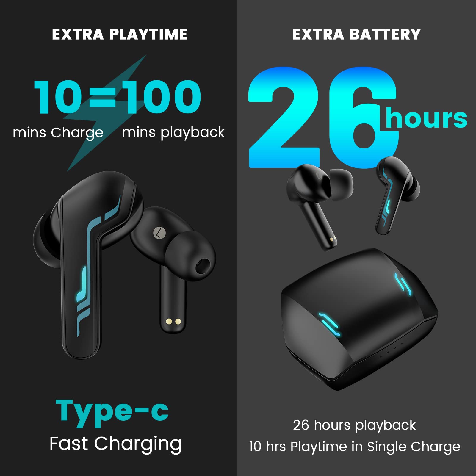 MORMOQUE T2 Wireless Gaming Earbuds, 45ms Low Latency Combat Mode, Wireless Earbuds with Microphone, IPX5 Waterproof,with 30H Playtime
