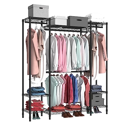Serxis Garment Rack Heavy Duty Clothes Rack for Hanging Clothes,Metal Garment Rack,Freestanding Clothing Rack,Adjustable Custom Closet Rack,54" L x 13.8" W x 75.8" H, Max Load 750LBS,Black
