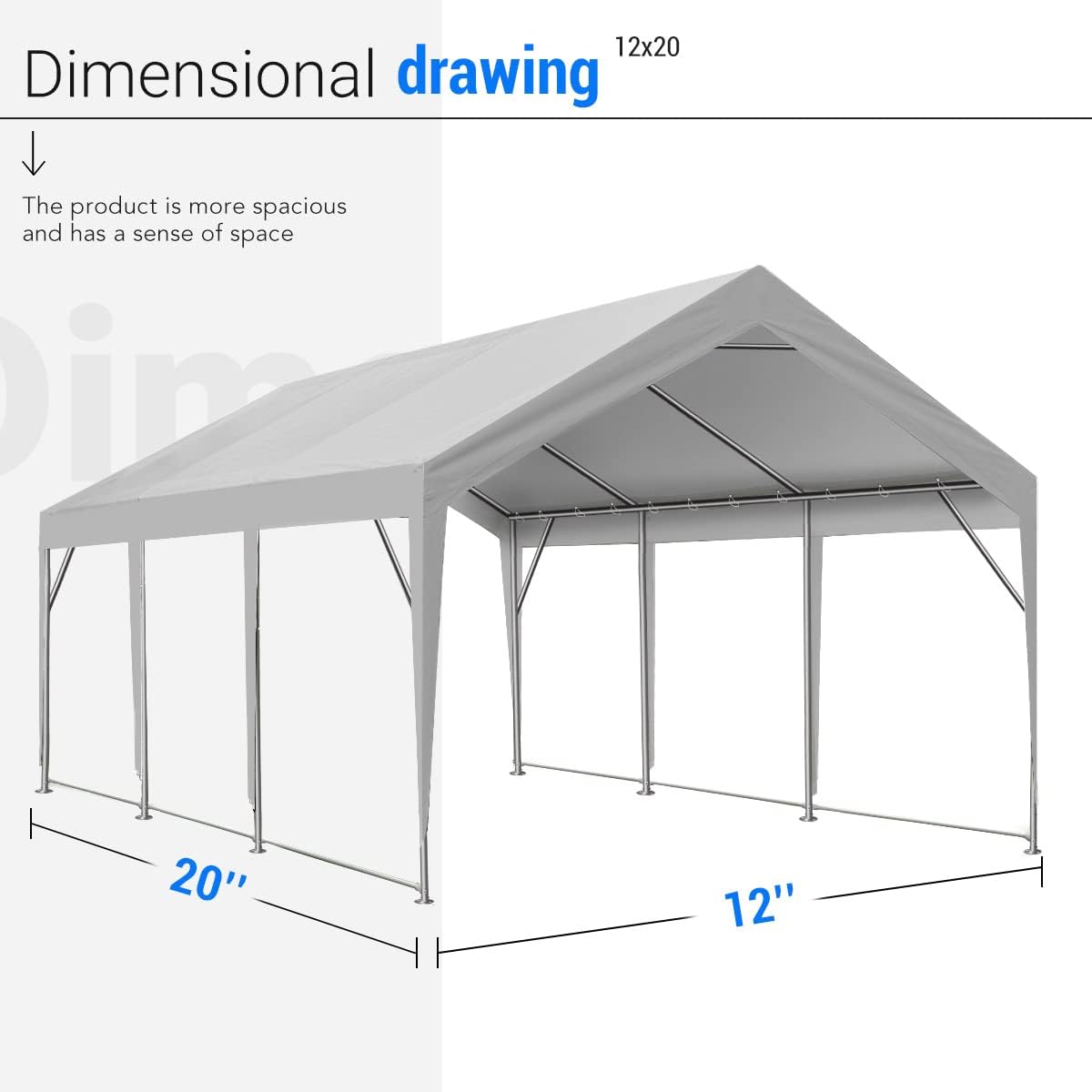 PEAKTOP OUTDOOR 12x20 ft Upgraded Heavy Duty Carport, Portable Car Canopy, Garage Tent, Boat Shelter with Reinforced Triangular Beams and Ground Bar, Gray