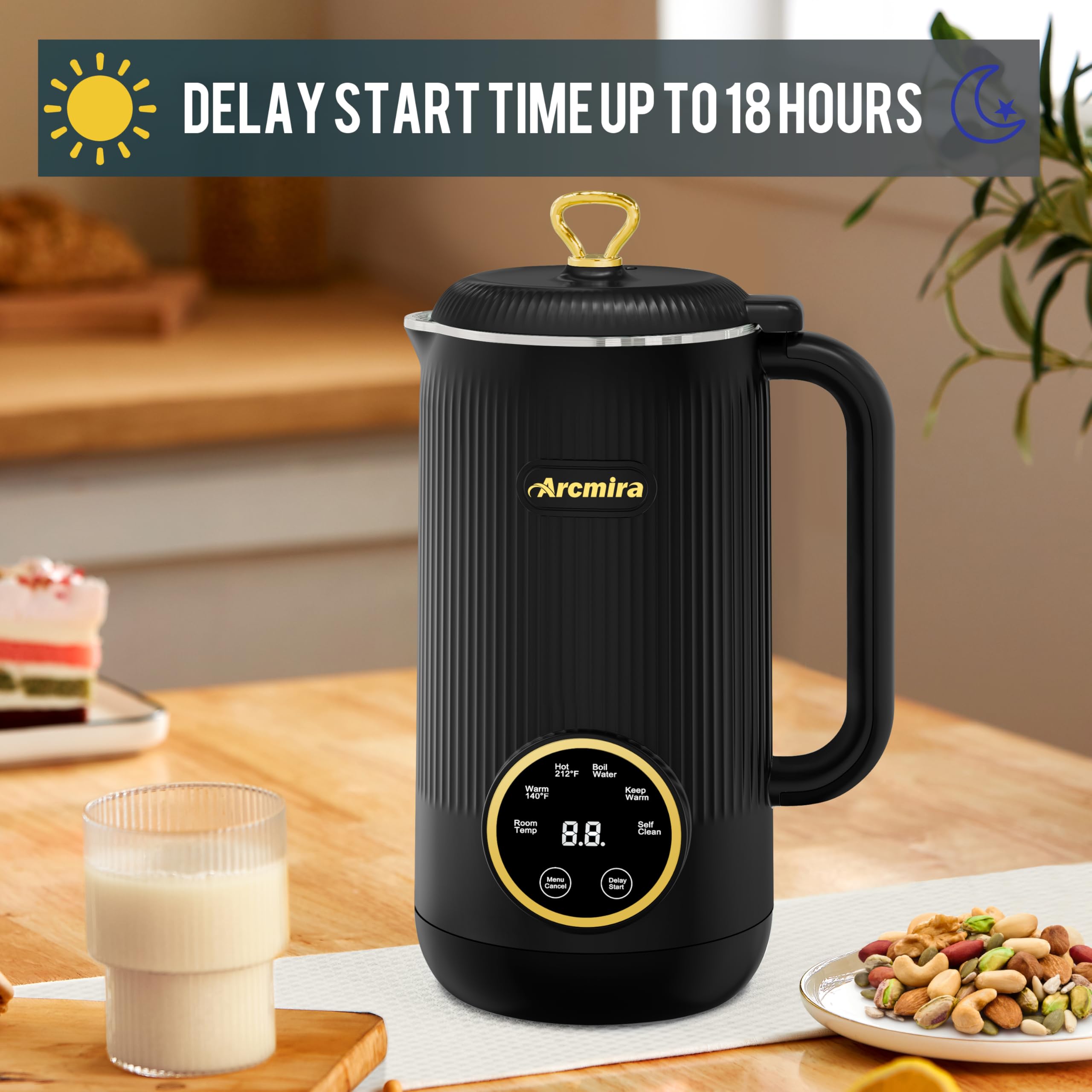 Nut Milk Maker, 20 oz(600ml) Homemade Almond, Oat, Soy, Plant-Based Milk and Non-Dairy Beverages, Almond Milk Maker with Delay Start/Keep Warm/Boil Water, Soy Milk Maker with Nut Milk Bag(Green)