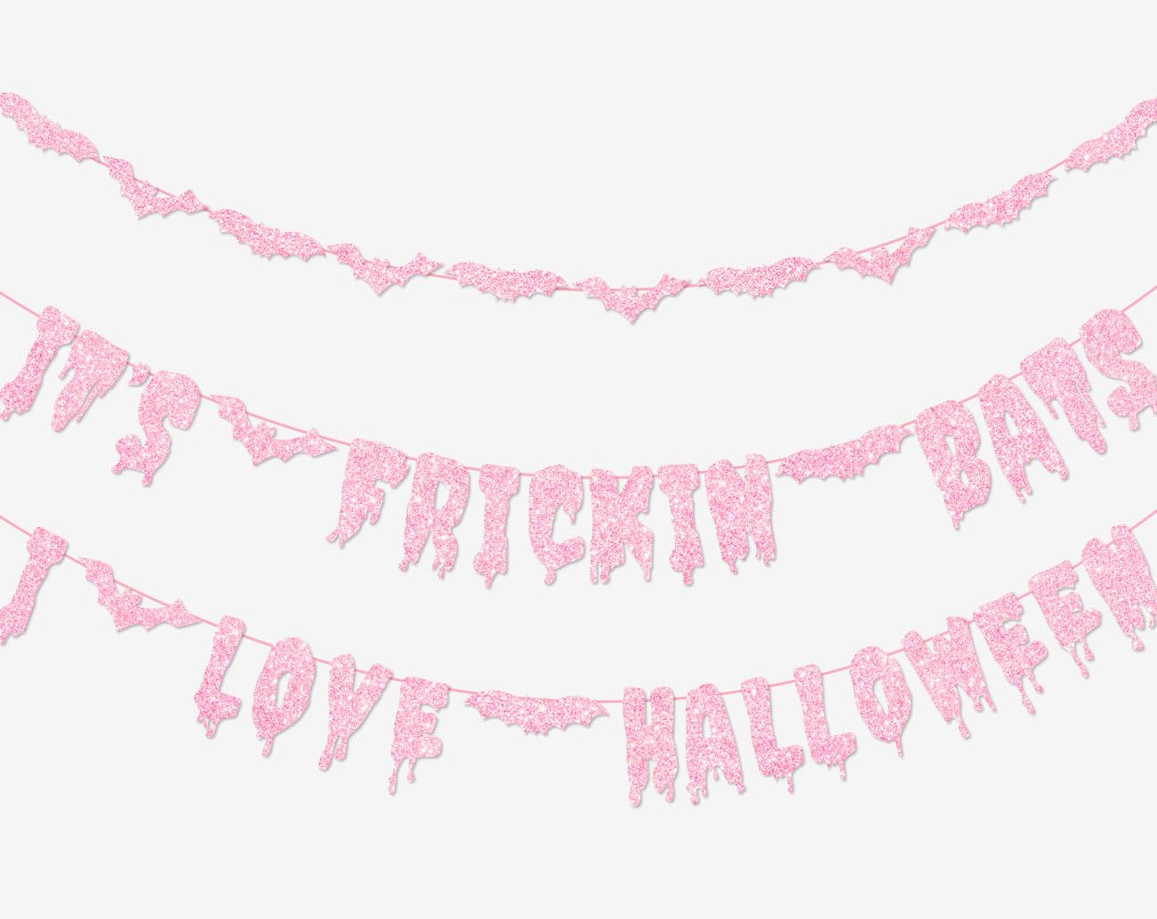 Pink Halloween Decorations It's Frickin Bats I Love Banner Halloween Bats Hanging Garland Bunting Halloween Fireplace Mantle Glitter Pink Bats for Pink Halloween Party Decorations