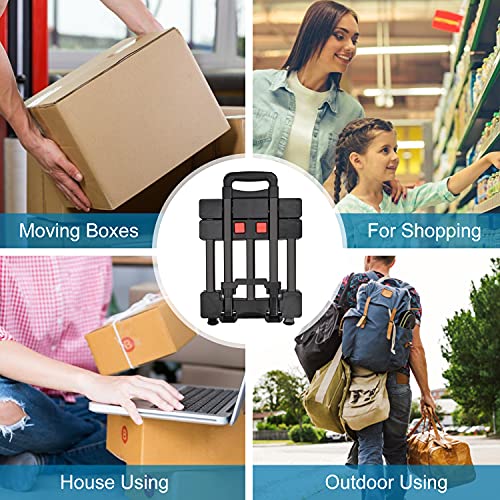 Luggage Cart RICEEL Folding Hand Truck with 6 x 360 Degree Swivel Wheels,Adjustable Handle,Foldable for Easy Storage,and 3 Elastic Ropes,220lb Weight Capacity for Travel,Moving