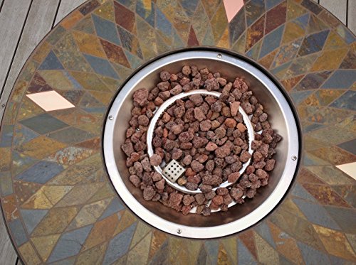 Pebble Lane LIving 42" Natural Slate and Copper Top Outdoor Propane Gas Fire Pit Table: Powder-Coated Black Frame