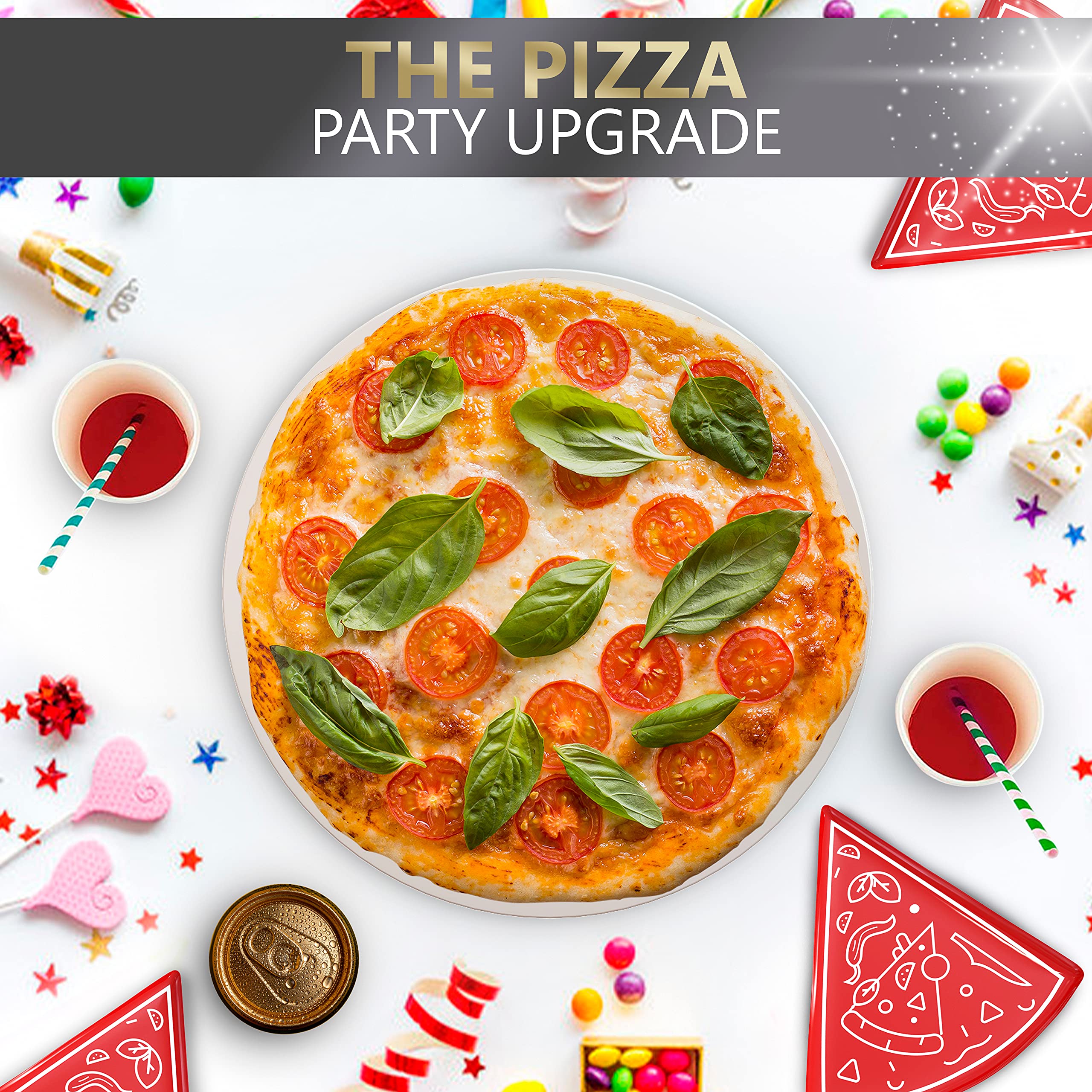 La & Li Pizza Stone for Grill and Oven - 13" Ceramic Round Oven Pizza Stone Set with Multipurpose Rack with Handles, 6 Plates, & Apron - Pizza Stone for Oven for Baking, Pizza, Bread, Cookies, & More