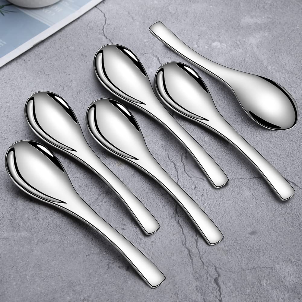 Soup Spoons,4 Pieces Stainless Steel Asian Soup Spoon 6.3 Inch Heavy-Weight Short Handle Ramen Spoons,Thickened Spoons Silverware for Christmas, Thanksgiving Day, Housewarming.