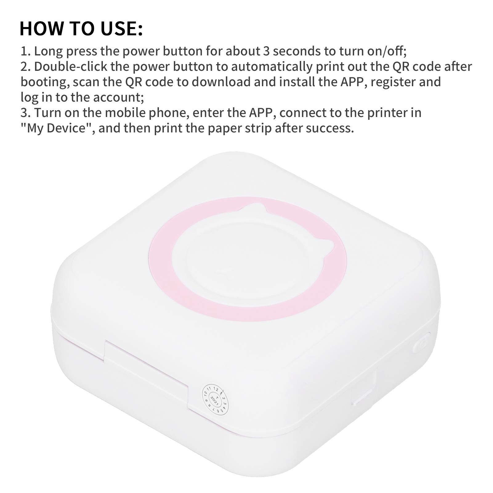 Mini Printer, Multifunctional Pocket Printer, Portable for Labels Lists Messages Photos (Pink)