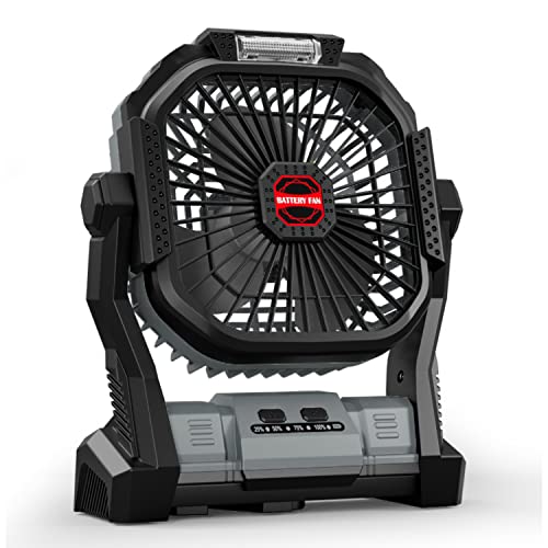 RORJOY Silver Battery Operated Fan with LED Lantern, 7800mAh Outdoor Rechargeable Quiet Camping Fan, Personal Desk Fan Cooling Table Fan with Hanging Hook…