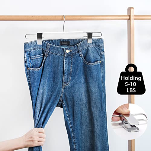 Nature Smile Solid Wooden Skirt Pants Hangers 20 Pack,Premium Wood Bottom Shorts Hangers for Slacks Trousers with Larger Adjustable Anti-Rust Clips (White)