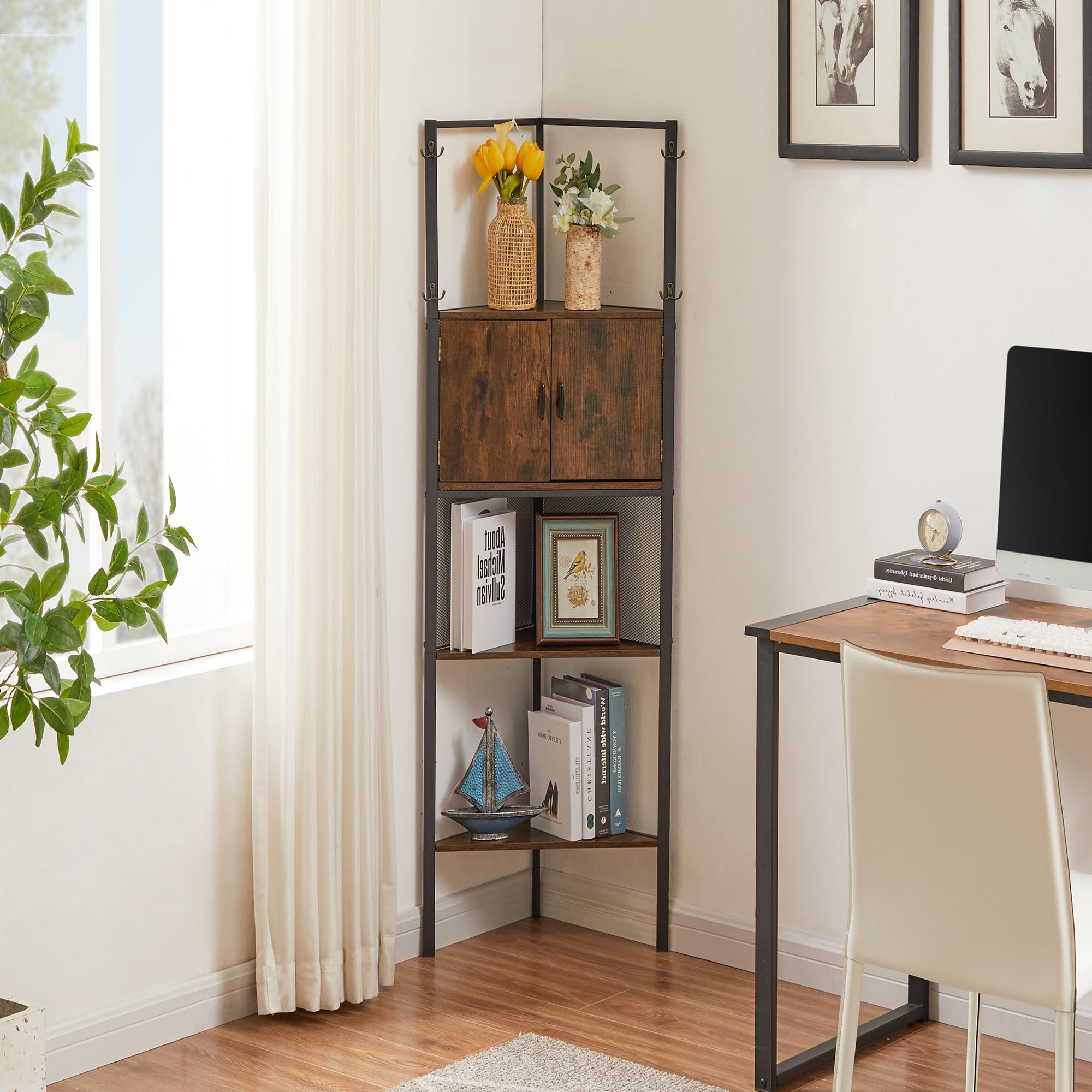 VECELO Corner Cabinet, Tall Storage Shelf, Bookshelf Display Shelves Rack for Living Room, Kitchen, Balcony, Small Space