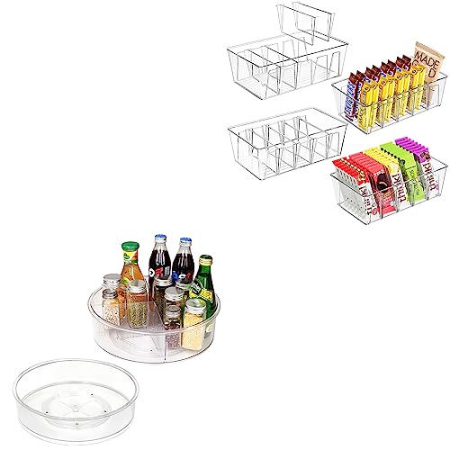 Puricon 4 Pack Pantry Organization and Storage Bins for Kitchen Fridge Countertop Cabinet Bundle with Clear Lazy Susan Turntable Organizer (12 Inch & 10")