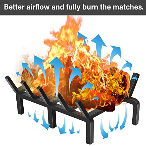 SNOGSWOG 17" Fireplace Grate, 1/2" Solid Steel Firewood Burning Rack, Heavy Duty Fire Grates, Matt Black Fireplace Rack, 5-Bars Fireplace Log Grate Holder